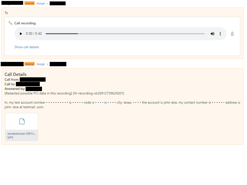 PCI PHI Call Redaction Transcription App Integration with Zendesk Support